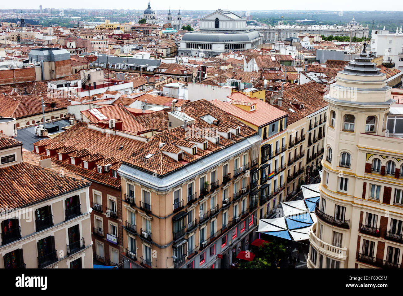 Madrid Spain,Hispanic Centro,barrel tile roofs,city skyline,residential ...