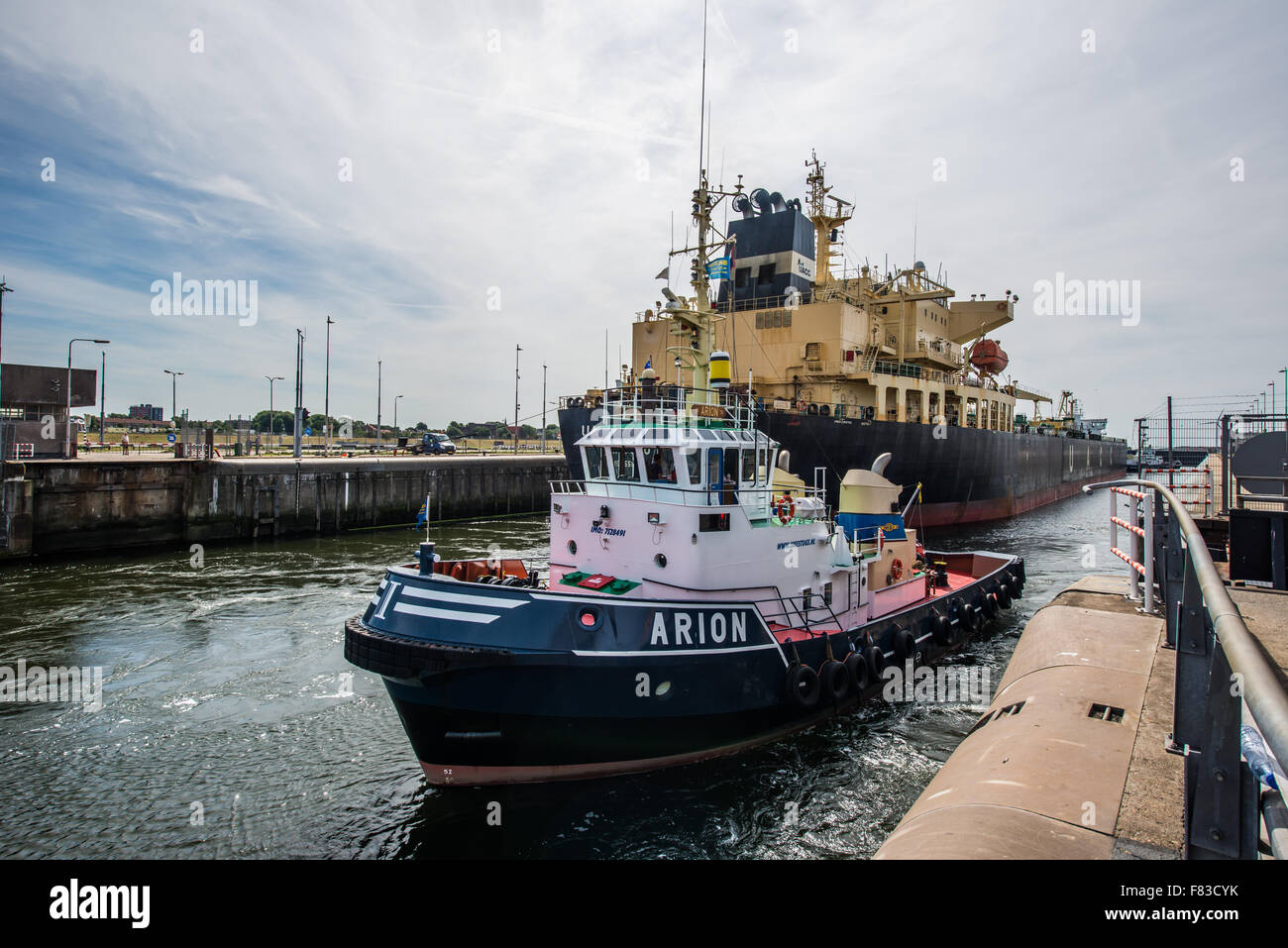 Large Ships entering the lock in IJmuiden Netherlands the biggest lock ...