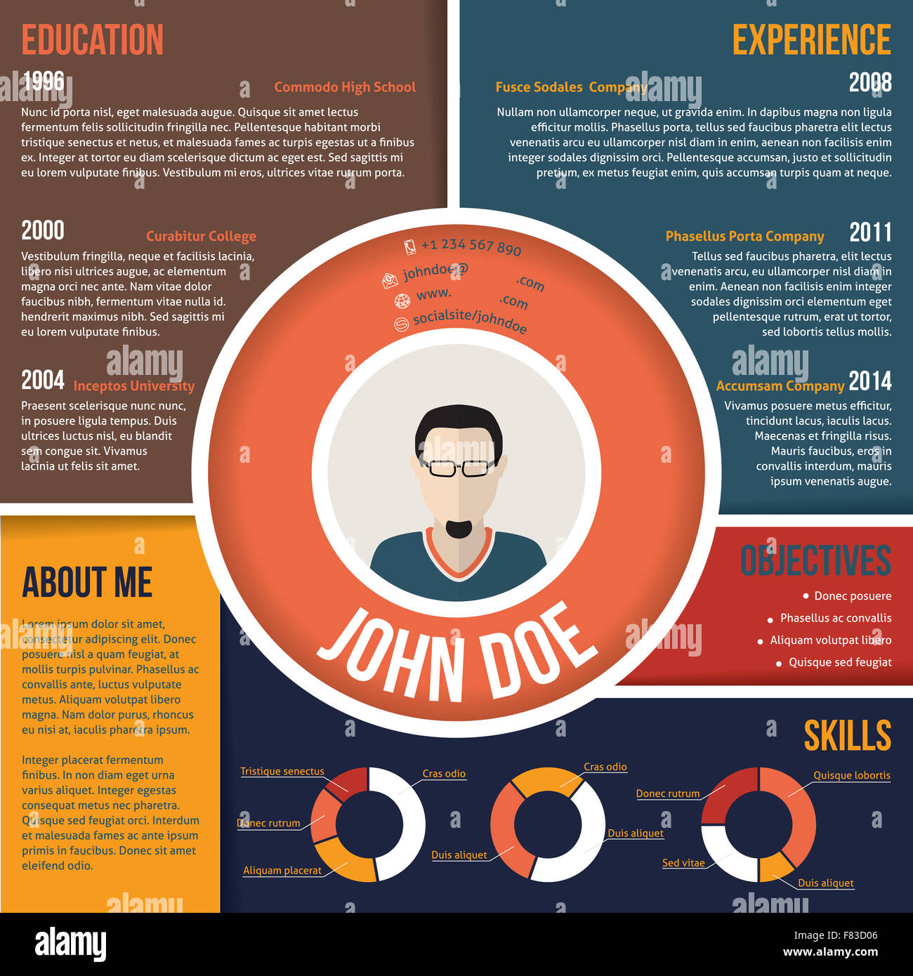 Modern colorful areas curriculum vitae cv resume template design Stock ...