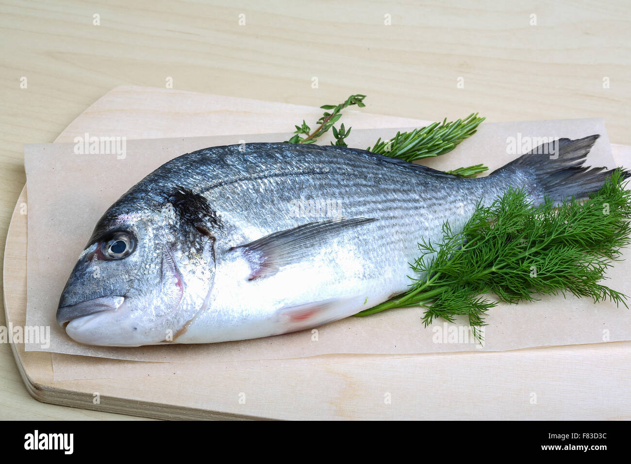 Raw dorado fish with dill, rosemary and thyme Stock Photo - Alamy