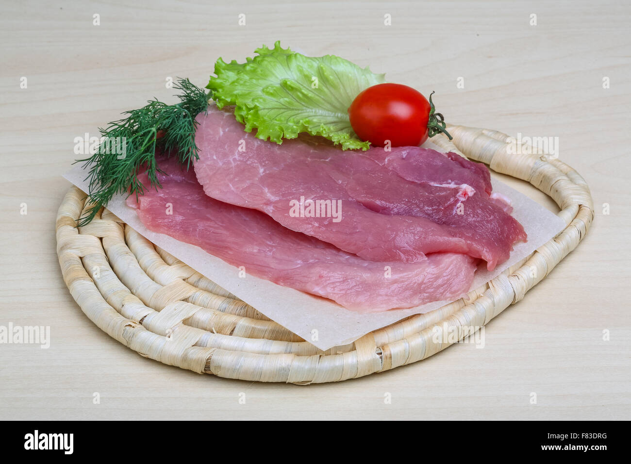 Raw pork schnitzel with dill - ready for cooking Stock Photo - Alamy