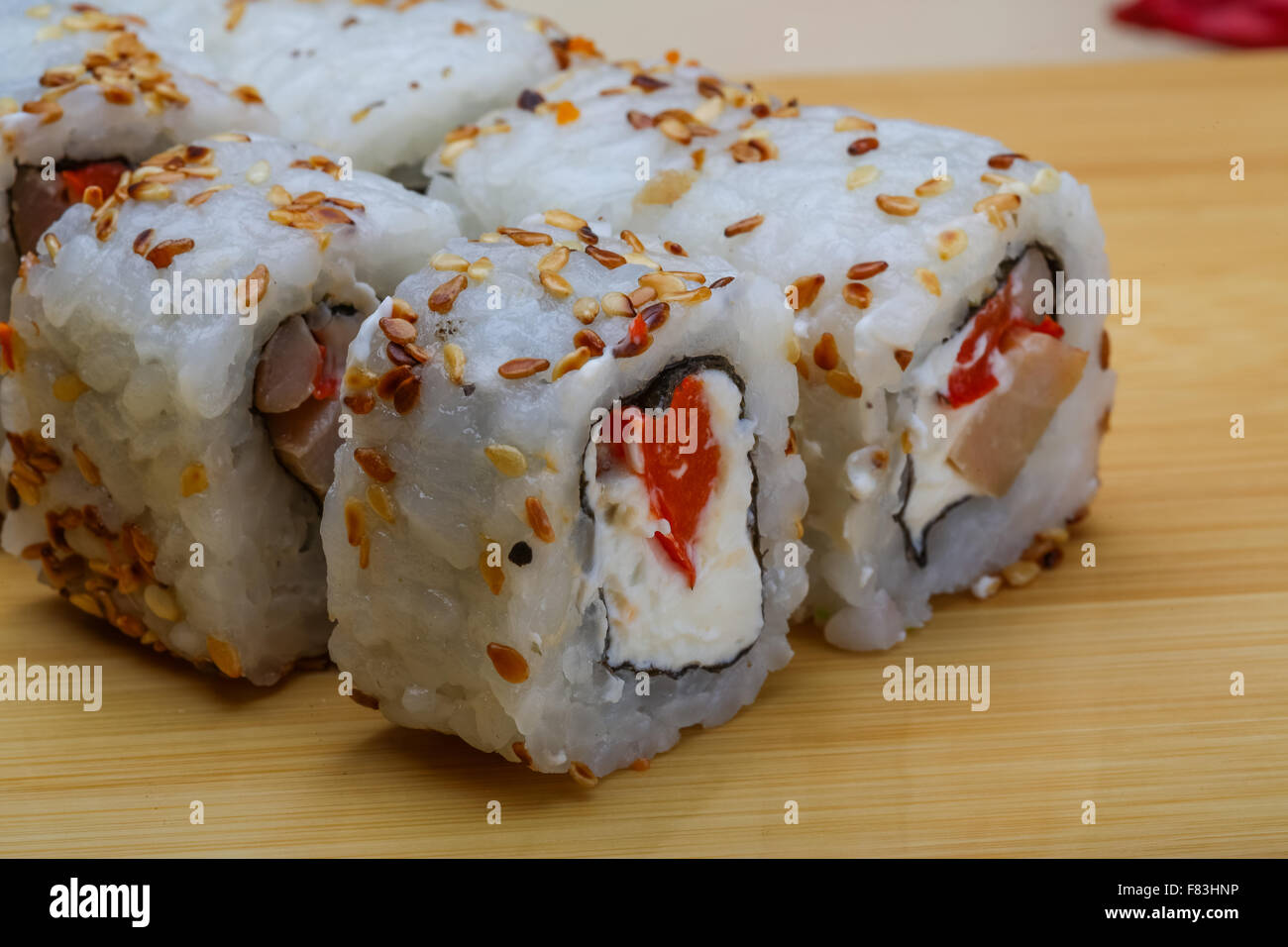 California roll - japan cousine with ginger and vasabi Stock Photo - Alamy