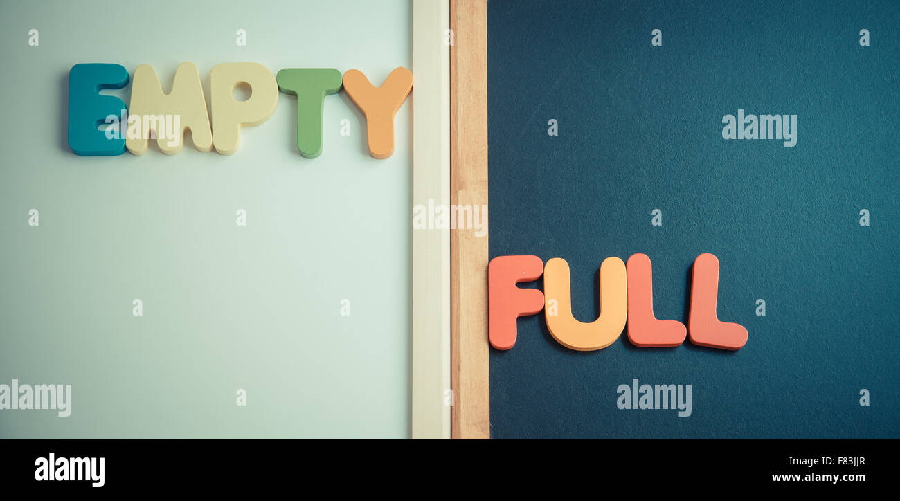 Wooden word EMPTY and FULL on black board and white board in Vintage ...