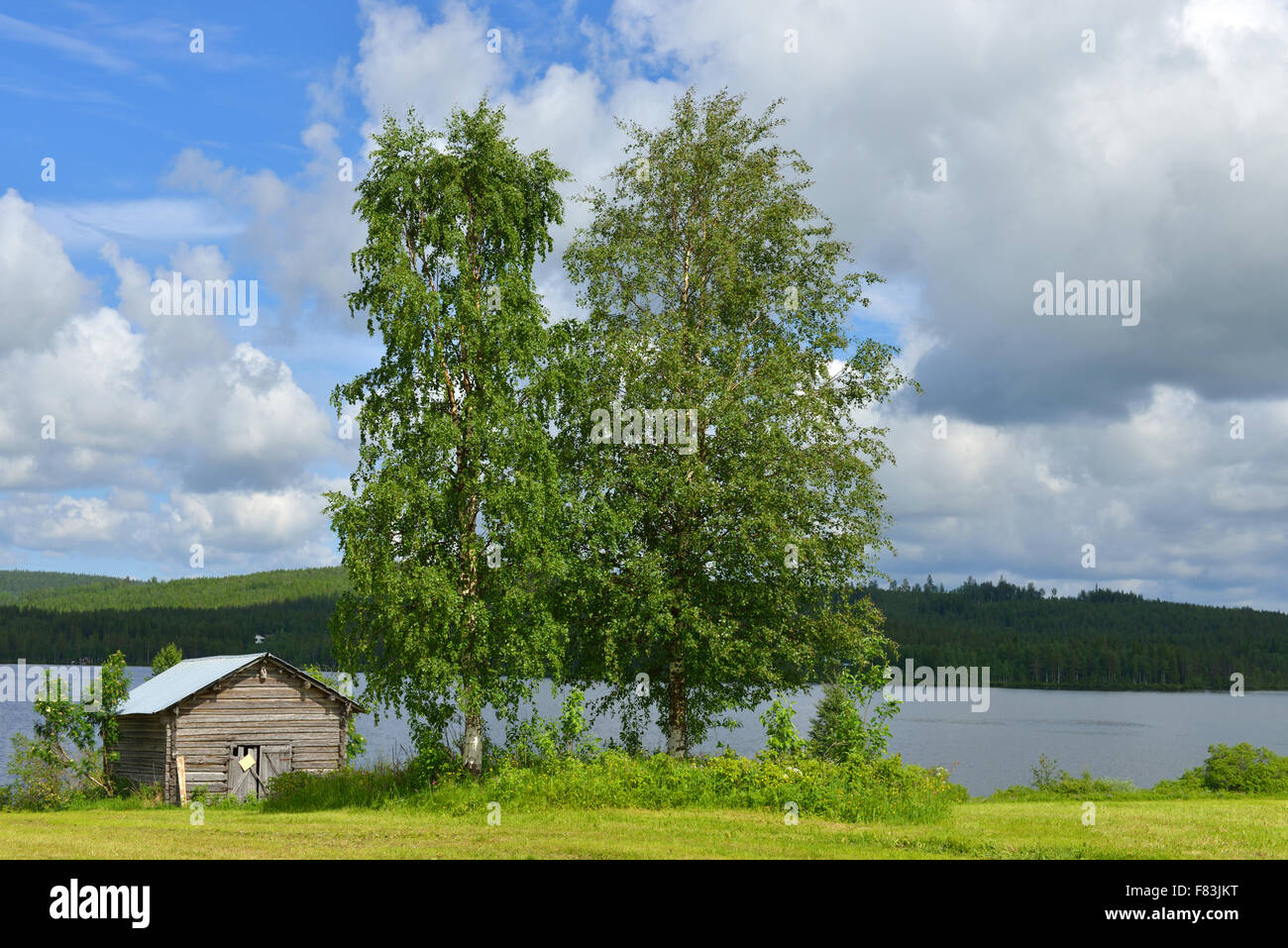 Summer northern landscape with barn. Finland, Lapland Stock Photo - Alamy