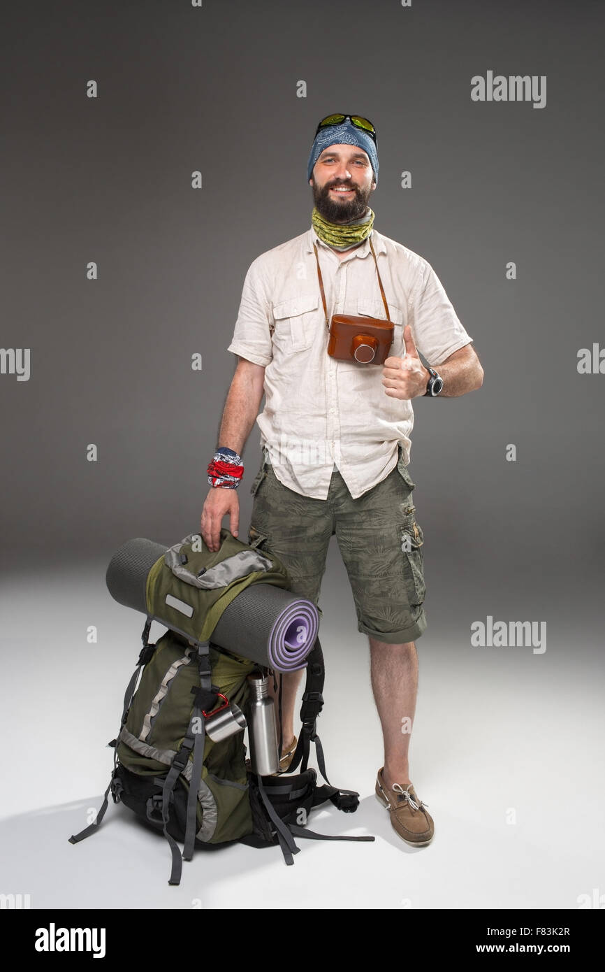 Full length portrait of a male fully equipped tourist Stock Photo - Alamy