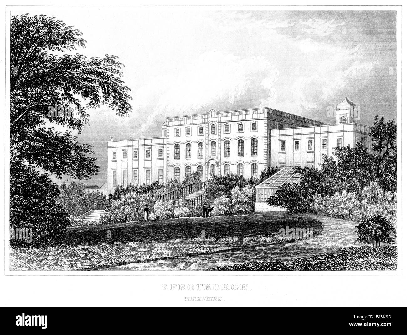 Engraving of Sprotburgh (Sprotbrough Hall) scanned at high resolution ...