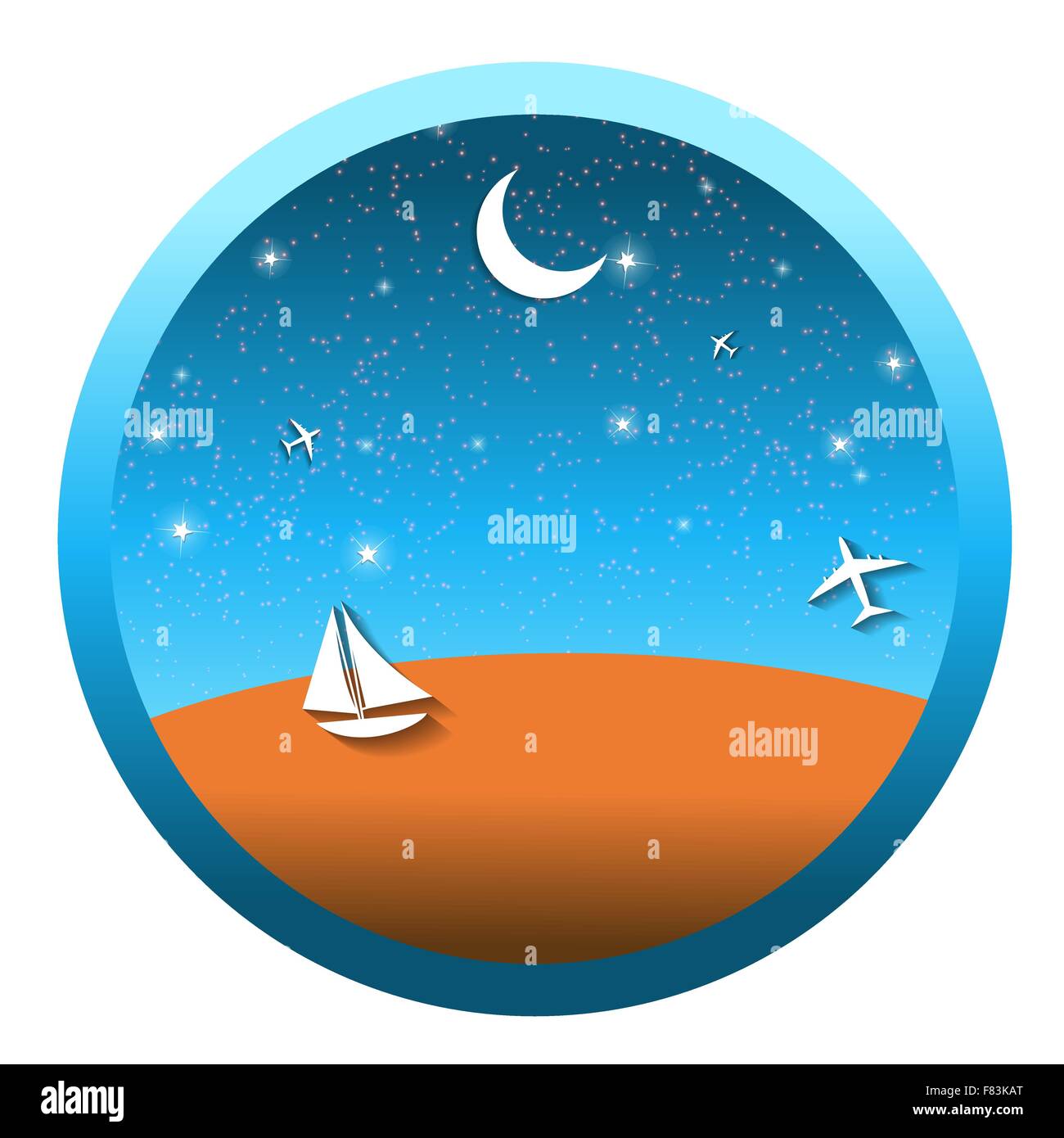 Travel Round Icons with the Landscape. Vector Illustration Stock Vector ...