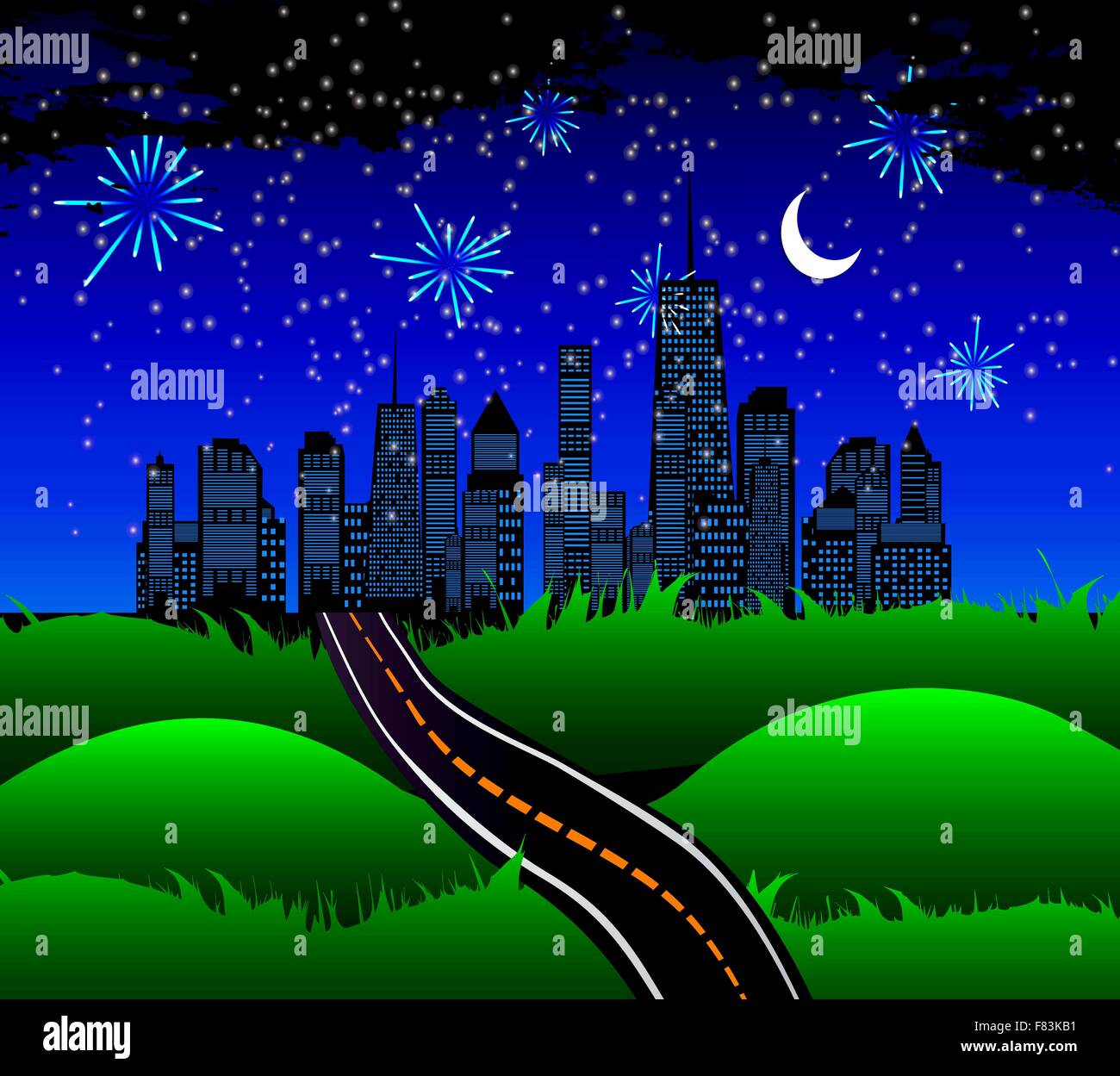 Night Road to the Town of Nature. Vector Illustration Stock Vector ...