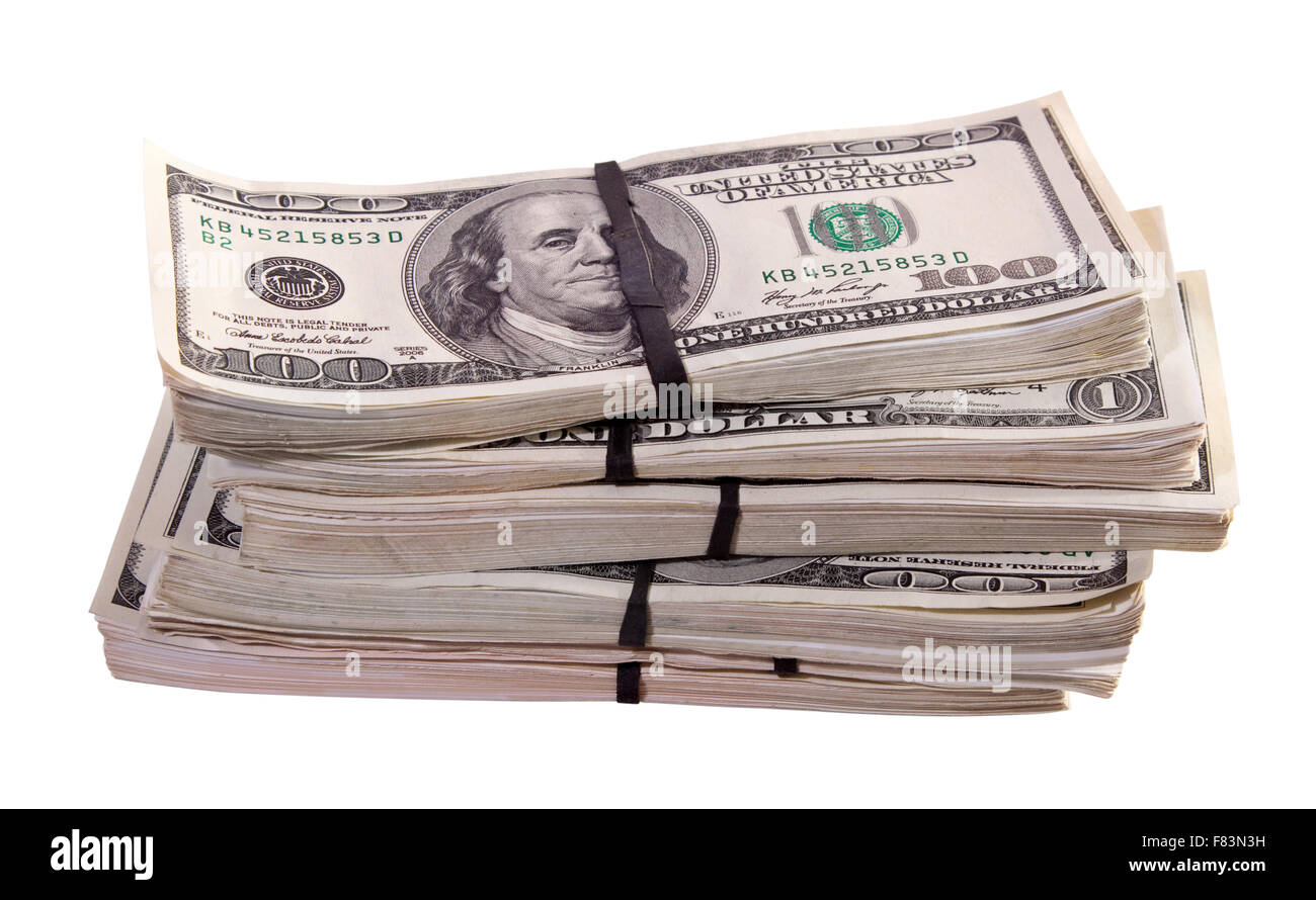 bundles of US dollars bank notes. Isolated on white background Stock ...