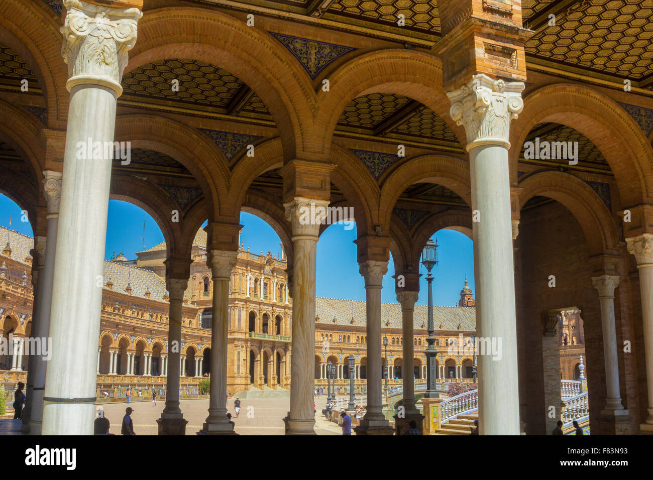 columns arches near the famous Plaza of Spain in Seville, Spain Stock ...