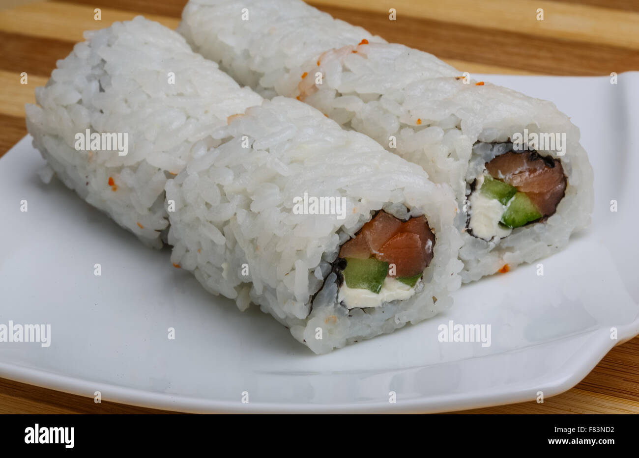 Japan traditional sushi - tuna roll with nori and cheese Stock Photo ...
