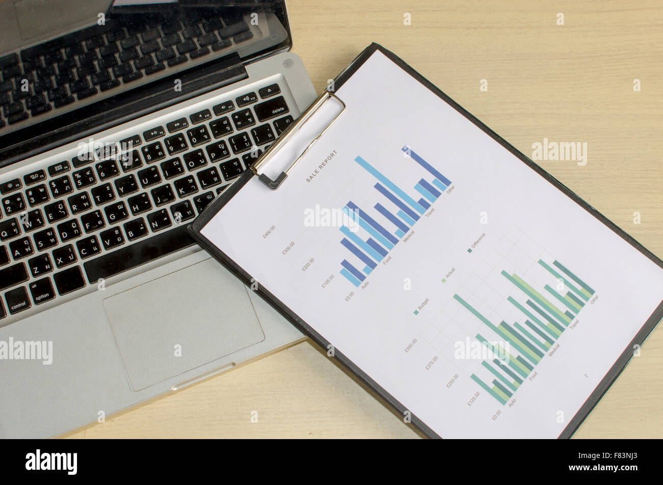 Financial accounting and laptop computer, business report Stock Photo ...