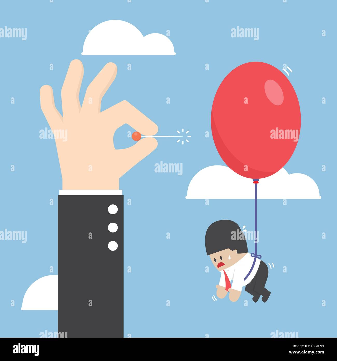 Businessman hand pushing needle to pop the balloon of his rival, VECTOR ...
