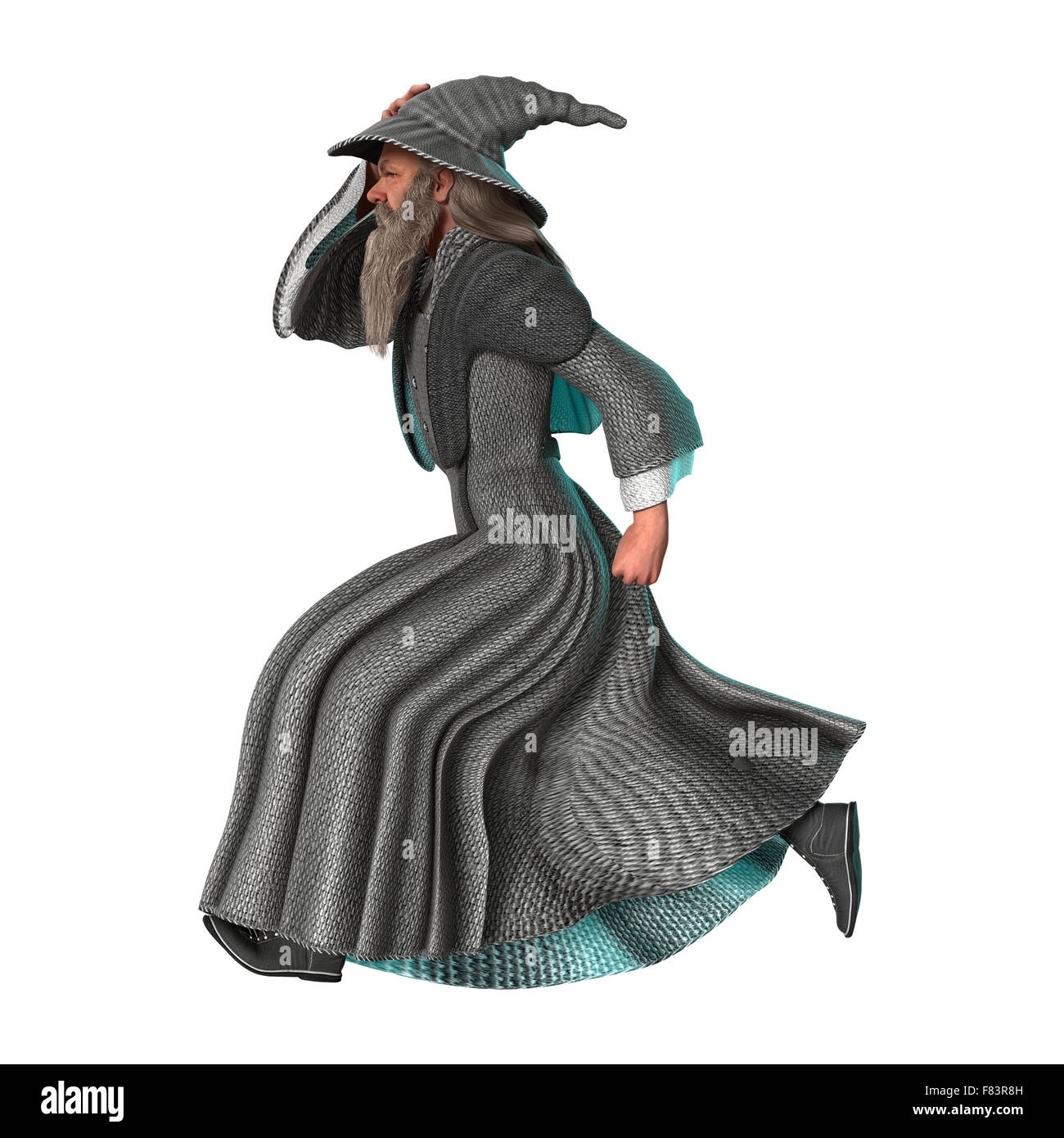 3D digital render of a fantasy wizard running isolated on white ...