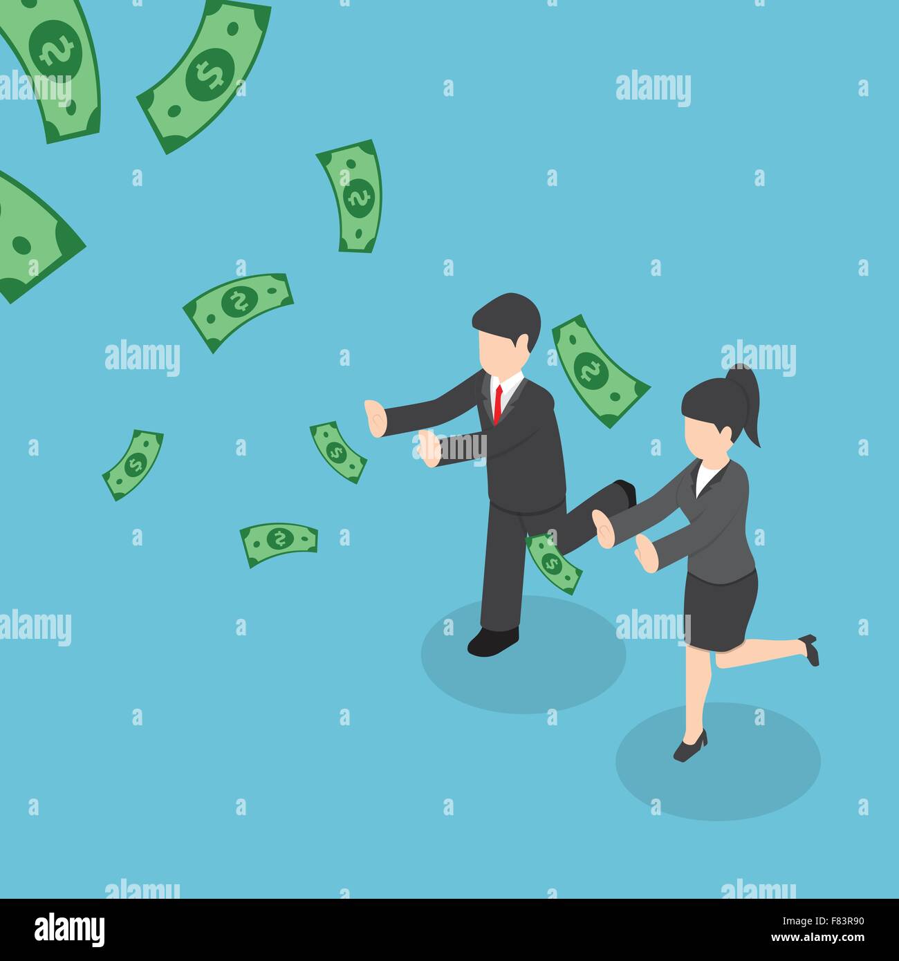 Isometric businessman chasing falling dollar money, VECTOR, EPS10 Stock ...