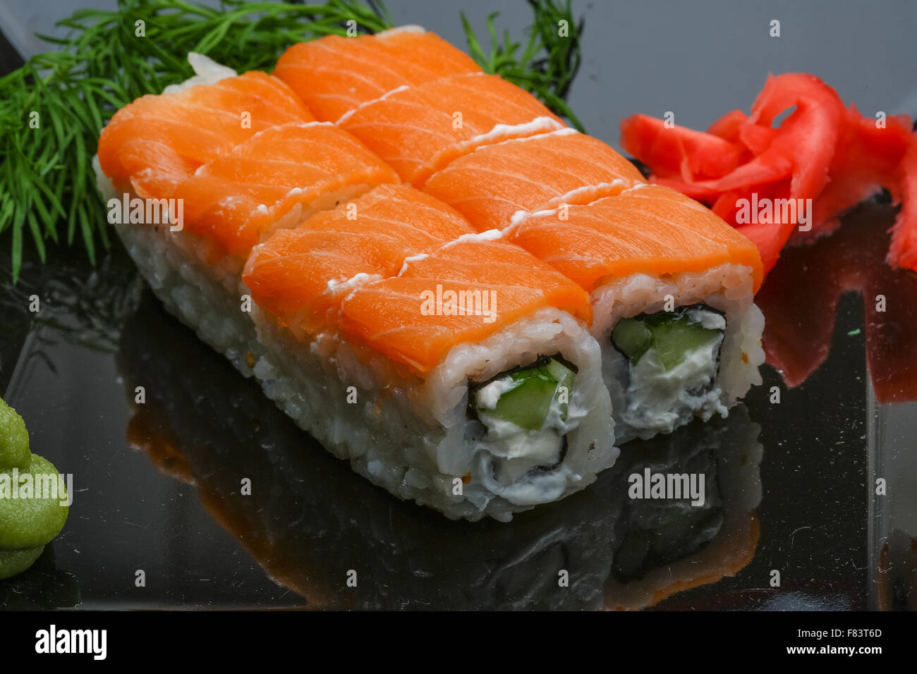 Philadelphia roll - japan cousine with ginger and vasabi Stock Photo ...