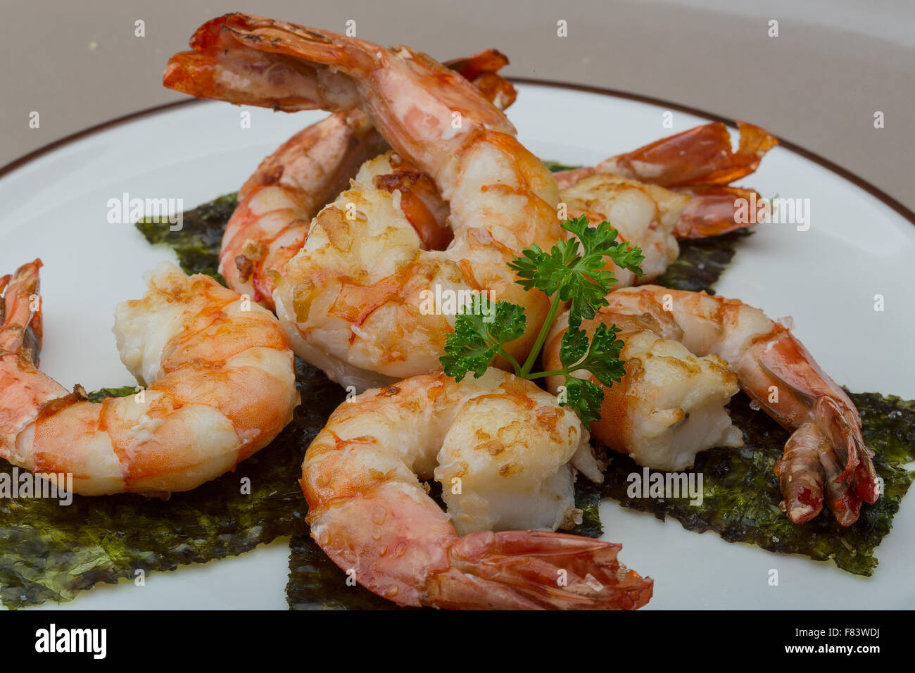 Roasted Tiger shrimps cocktail with herbs and spices Stock Photo - Alamy