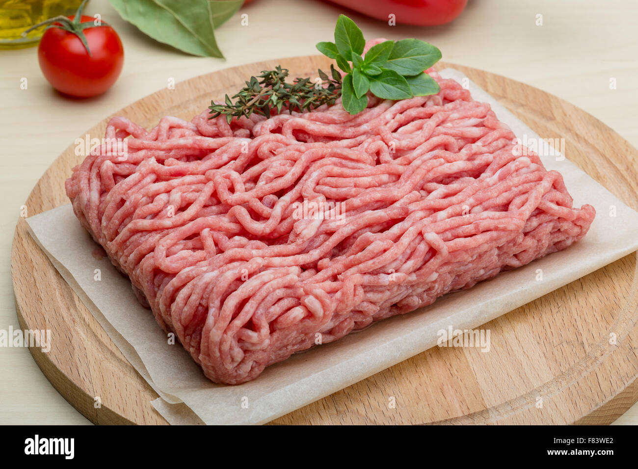 Raw Minced meat with herbs and spices Stock Photo - Alamy