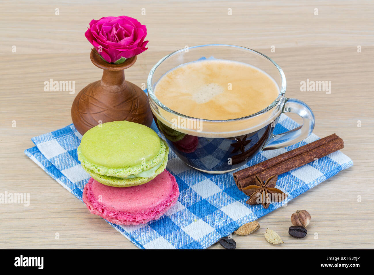 Macaroon delicious with espresso coffee served rose Stock Photo - Alamy