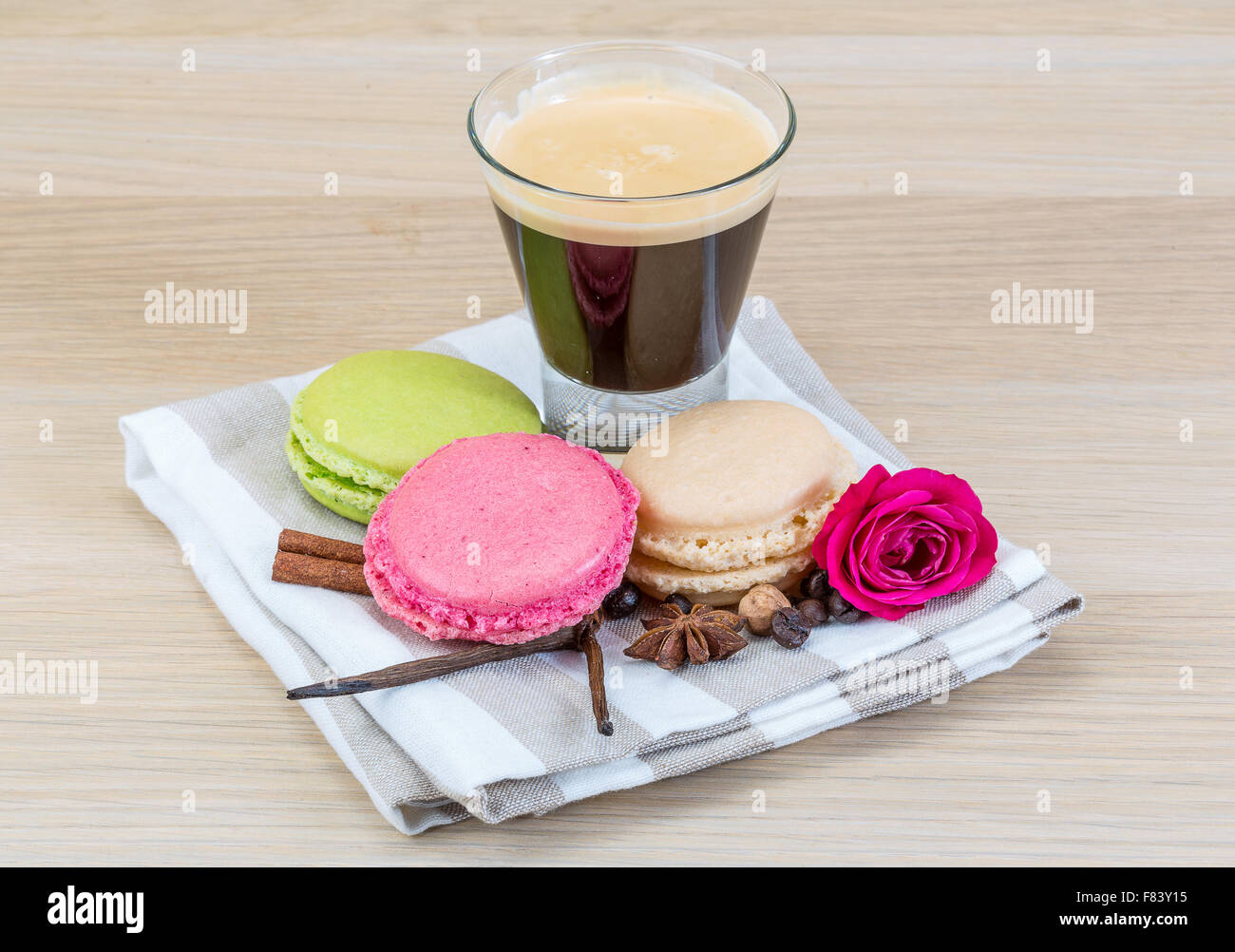 Macaroons delicious with espresso coffee served rose Stock Photo - Alamy