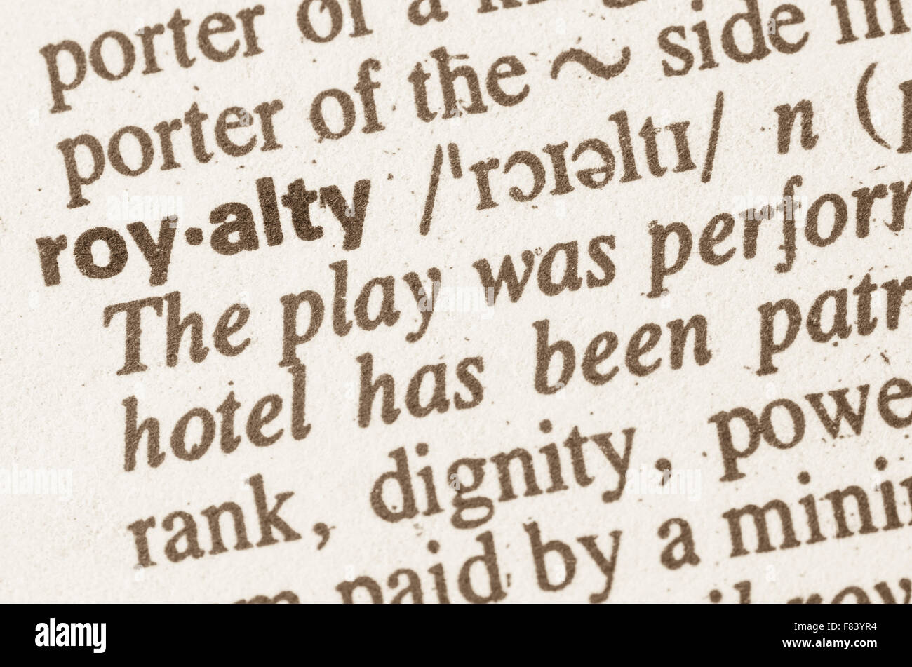 Definition of word royalty in dictionary Stock Photo - Alamy
