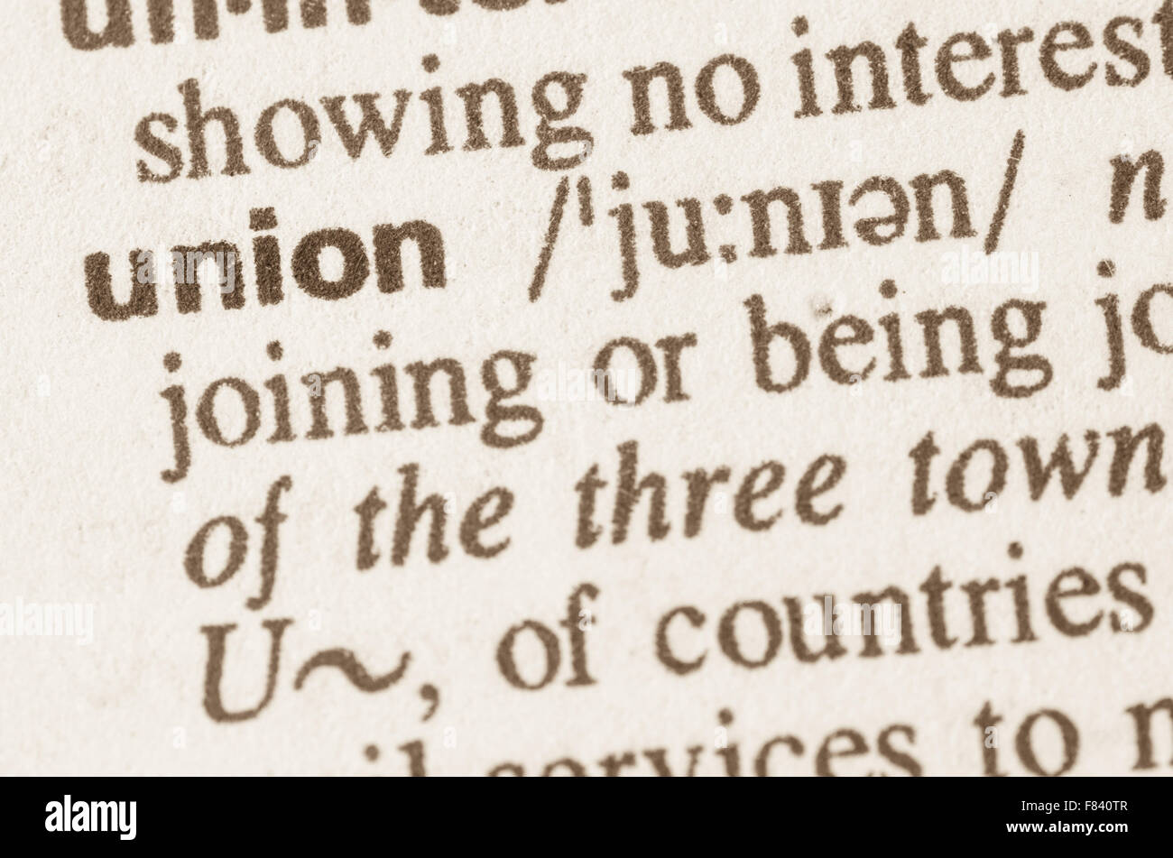 Definition of word union in dictionary Stock Photo - Alamy