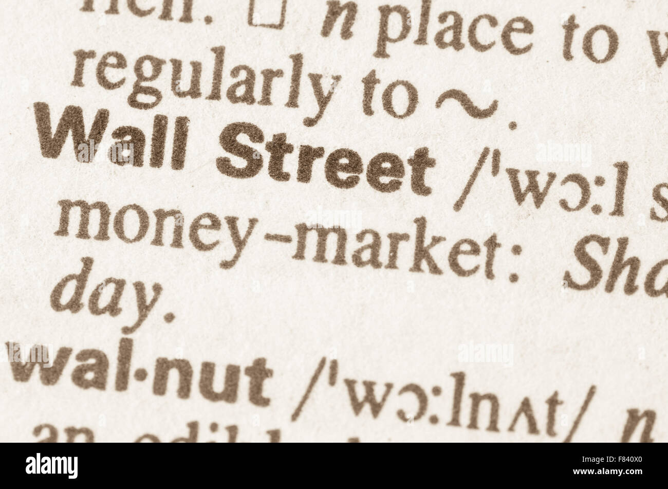 Definition of word Wall Street in dictionary Stock Photo - Alamy