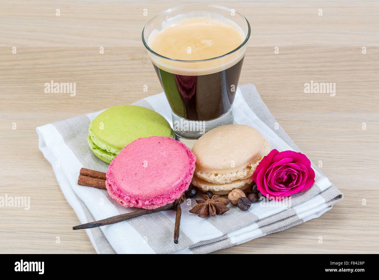 Macaroons delicious with espresso coffee served rose Stock Photo - Alamy