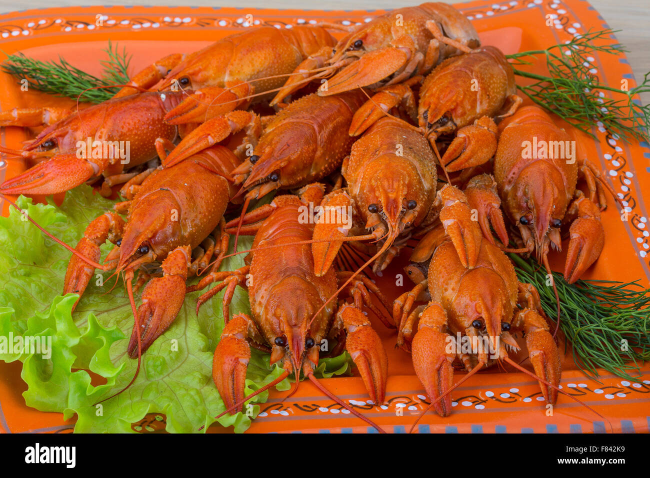 Boiled crayfish in the bowl with dill Stock Photo - Alamy