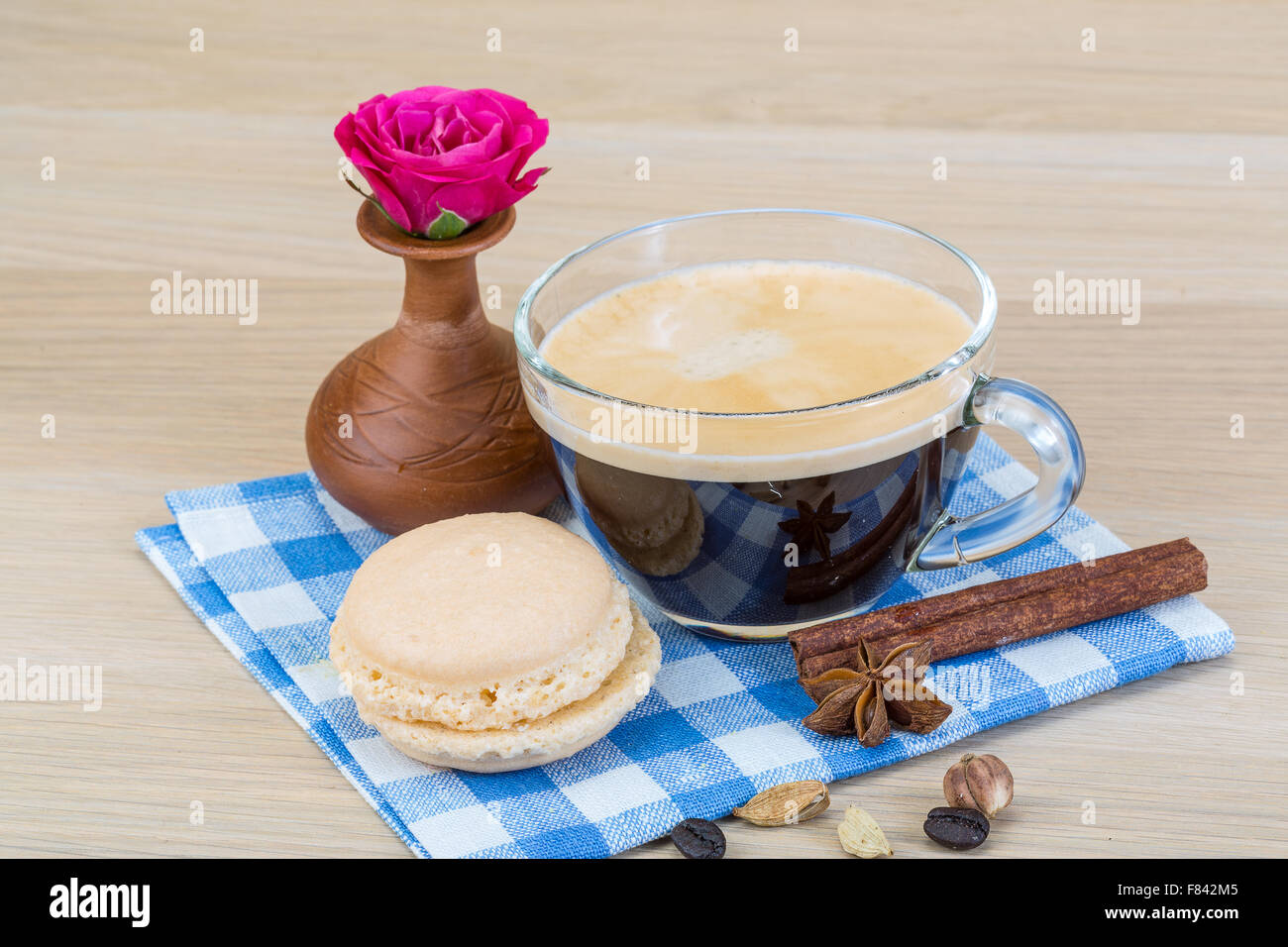 Macaroon delicious with espresso coffee served rose Stock Photo - Alamy