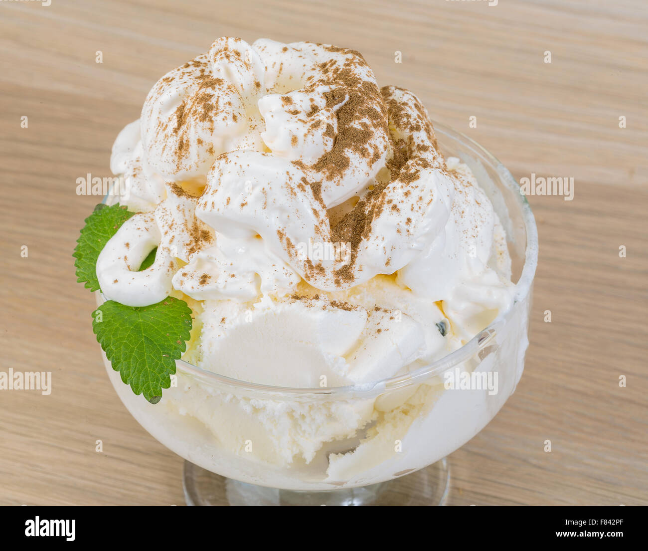 Ice cream with cinamon and mint leaves Stock Photo - Alamy