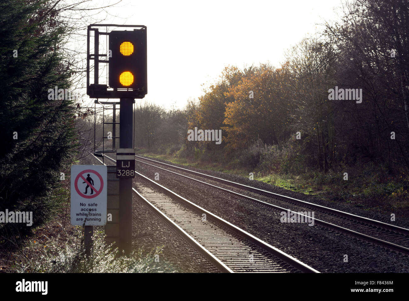 Railway signal at double yellow, Lapworth, Warwickshire, UK Stock Photo ...