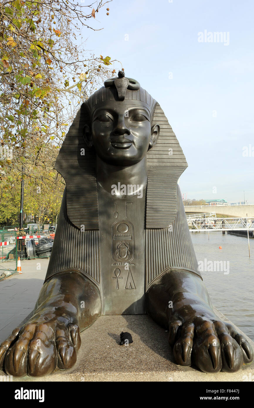 Sphinx statue on Victoria Embankment in London, UK. The Sphinx stands ...