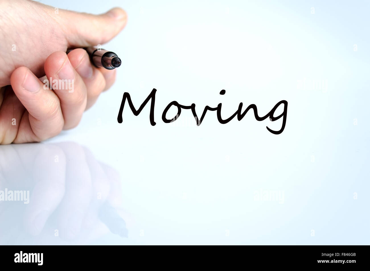 Moving text concept isolated over white background Stock Photo - Alamy