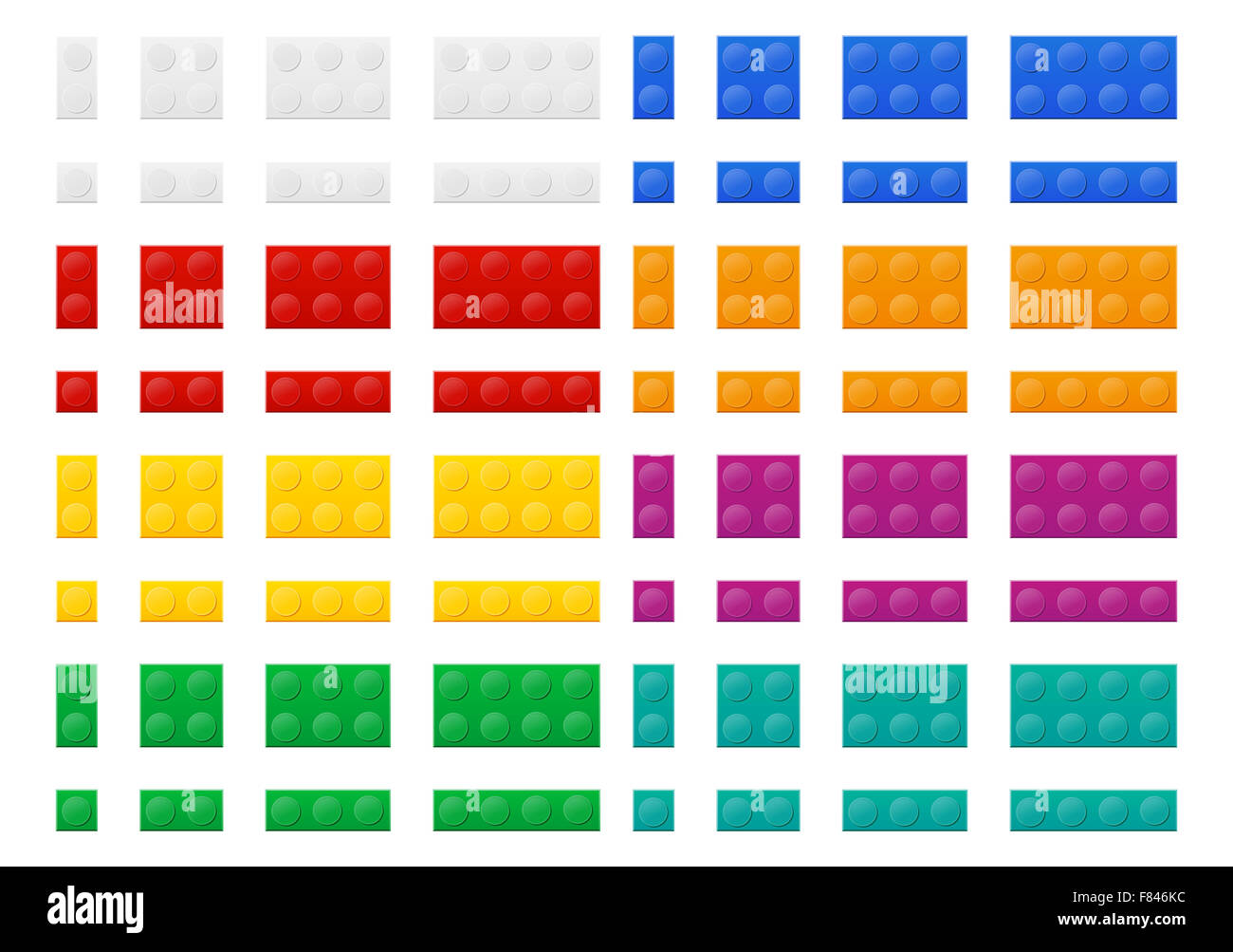 set of colored plastic constructor top view illustration isolated on ...