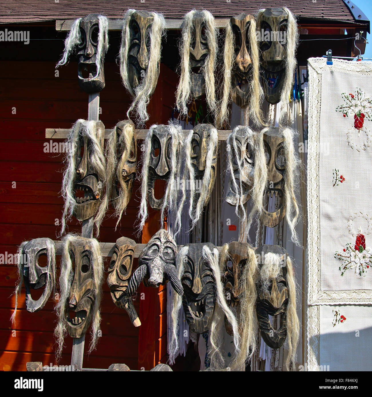 Traditional romanian masks at souvenir shop Stock Photo - Alamy