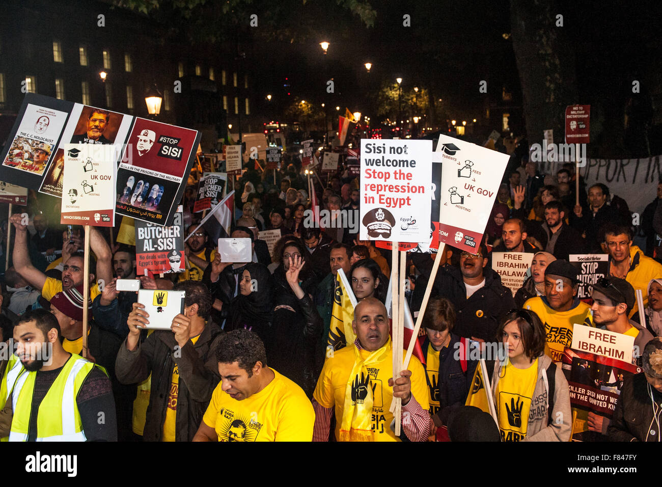 Hundreds of Egyptians gather outside Downing Street to protest against ...