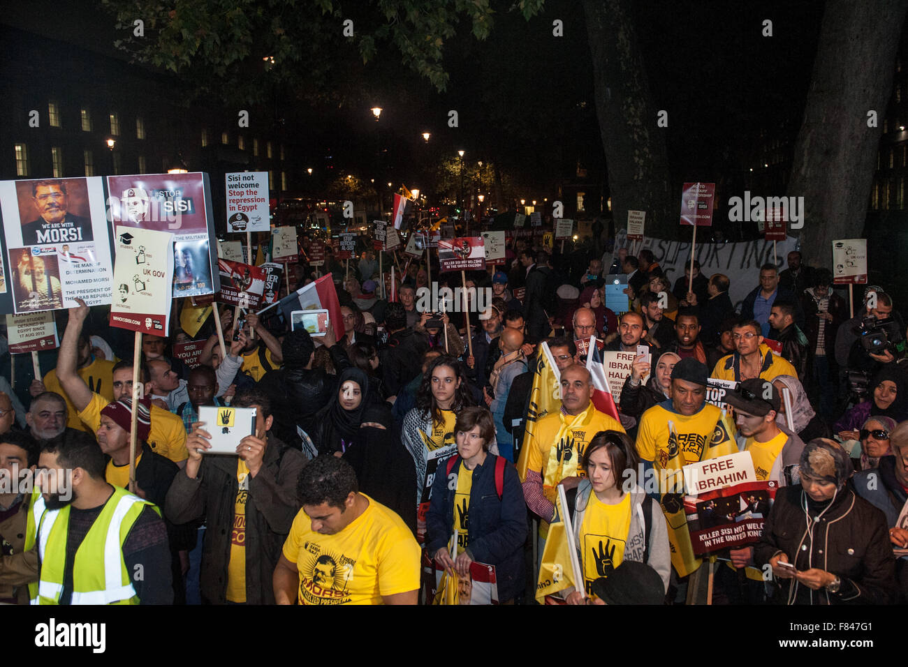 Hundreds of Egyptians gather outside Downing Street to protest against ...