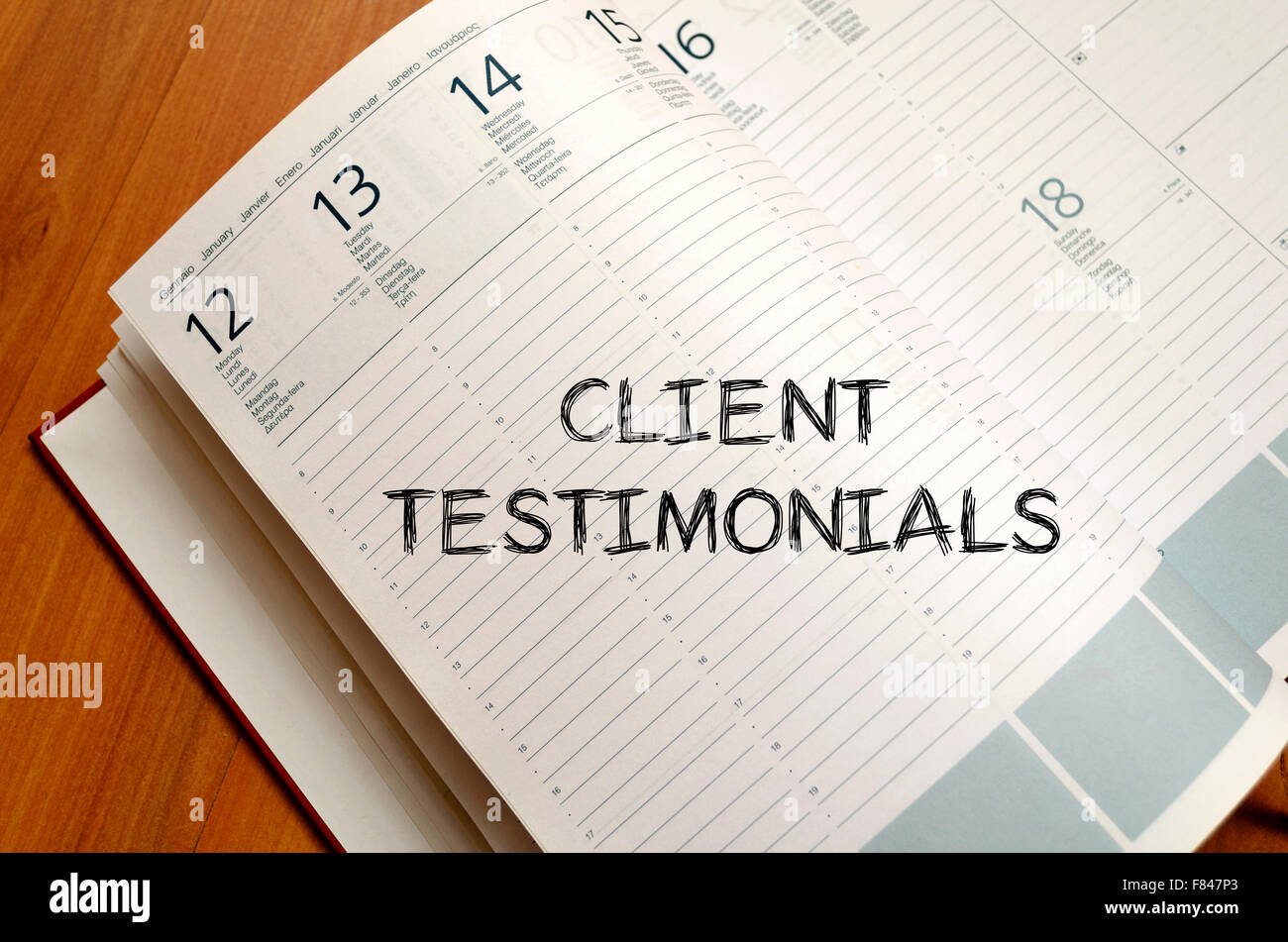 Client testimonials text concept write on notebook Stock Photo - Alamy
