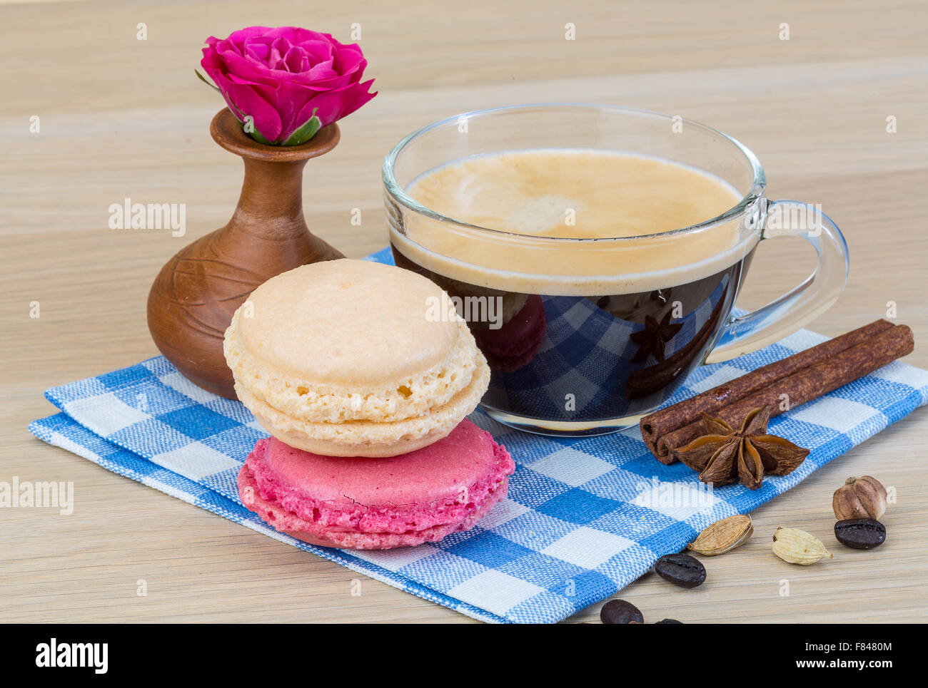 Macaroon delicious with espresso coffee served rose Stock Photo - Alamy
