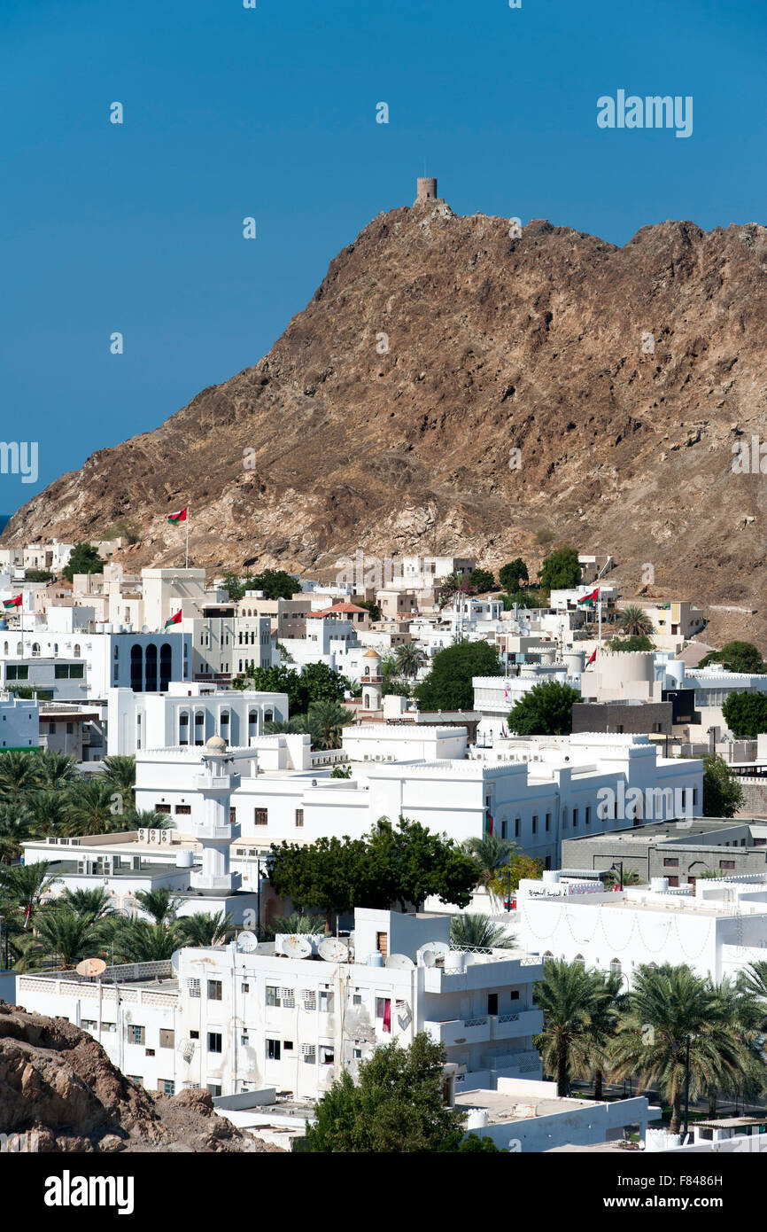 View across Old Muscat, part of the capital of the Sultanate of Oman ...