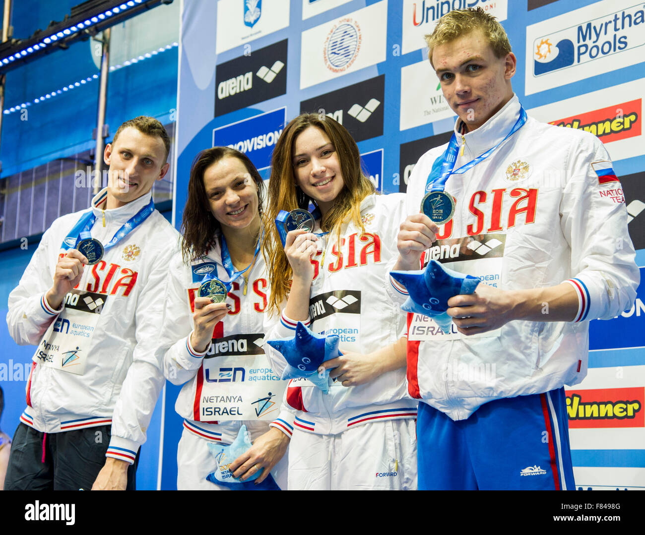 Netanya, Israel. 05th Dec, 2015. Team Russia RUS Silver Medal 4x50m ...