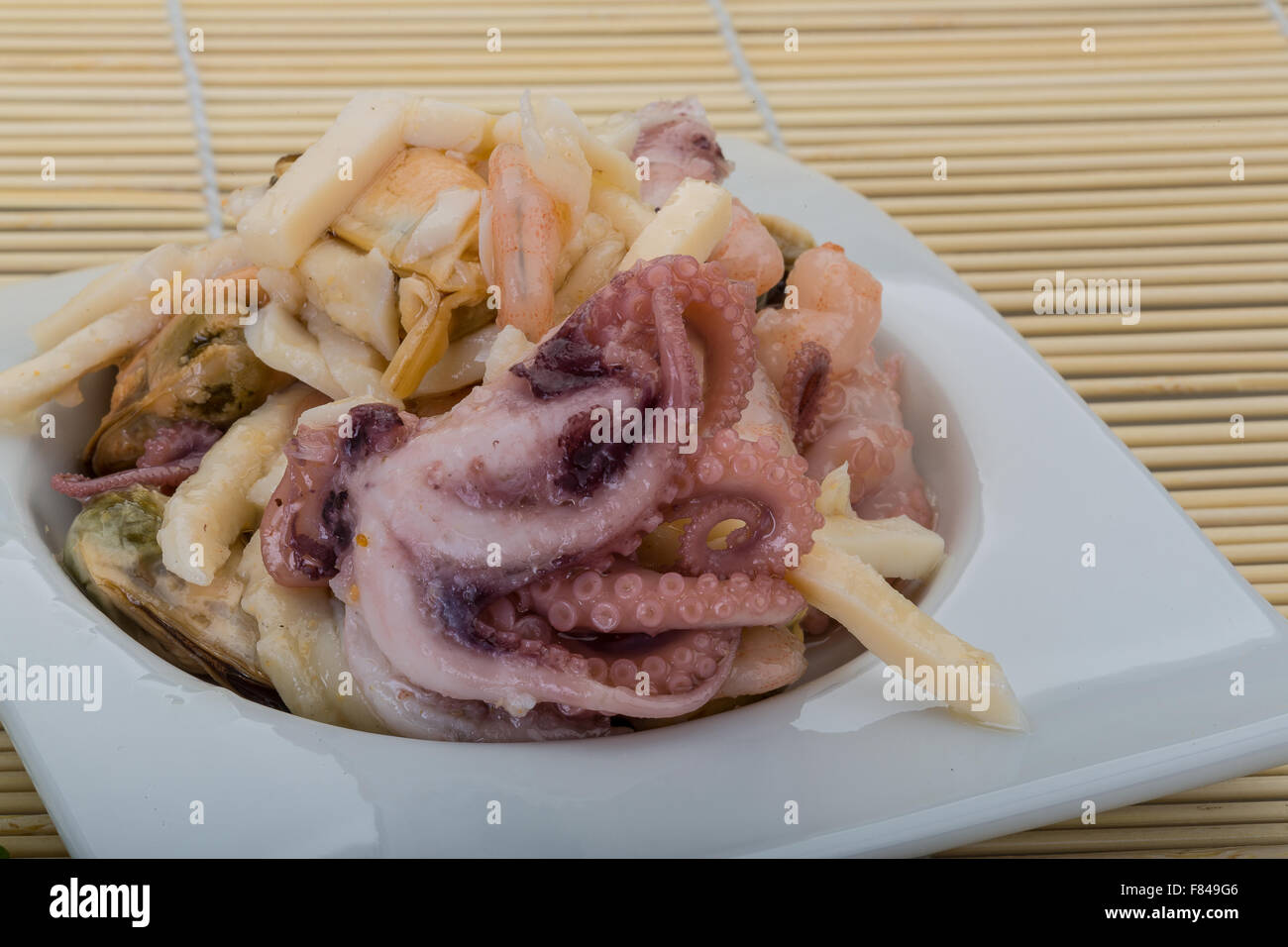 Seafood cocktail with octopus, shrimp, calamari and mussel Stock Photo ...