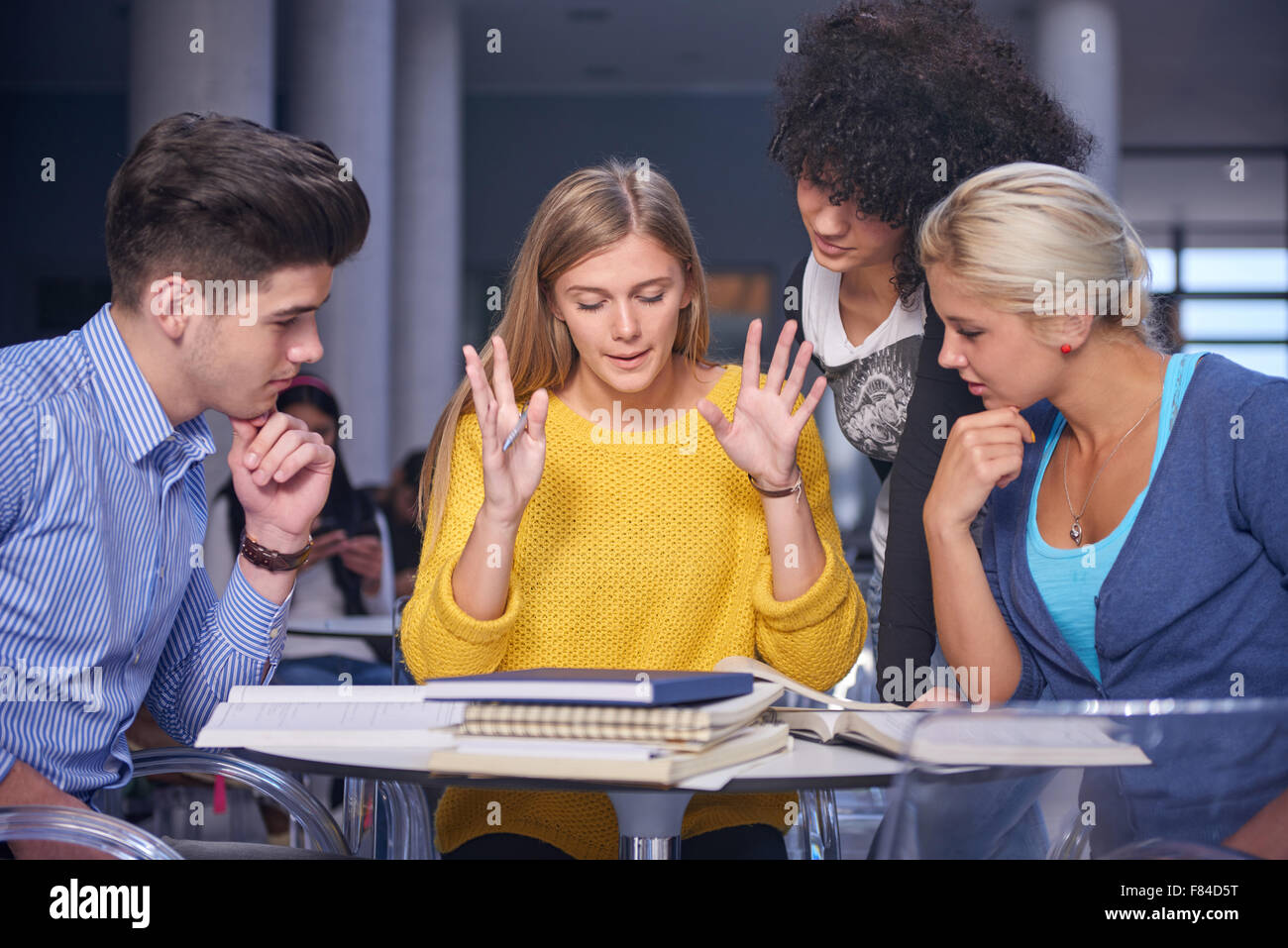 happy students group study in classroom Stock Photo - Alamy