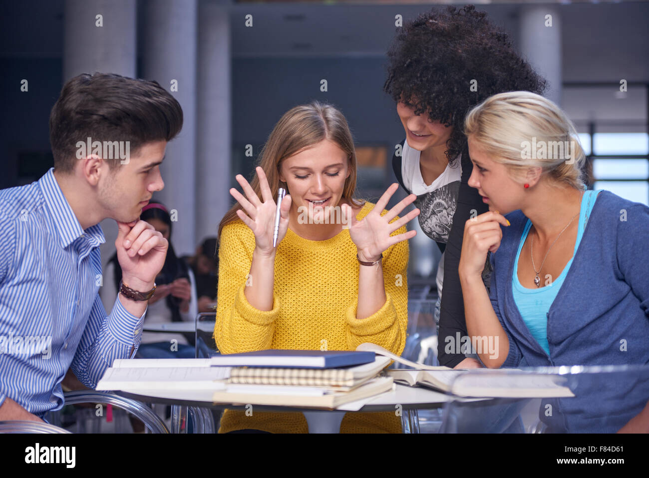 happy students group study in classroom Stock Photo - Alamy