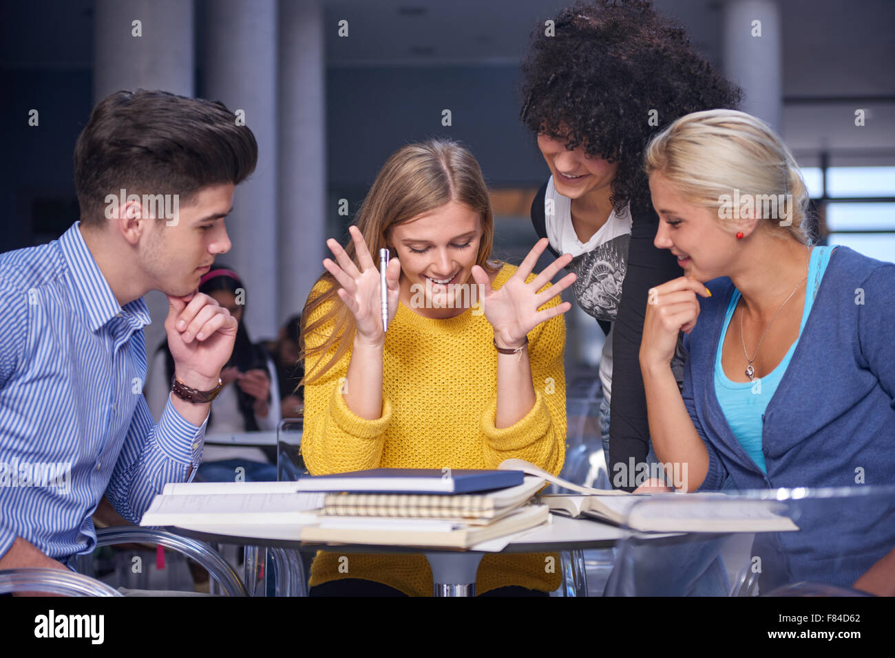 happy students group study in classroom Stock Photo - Alamy