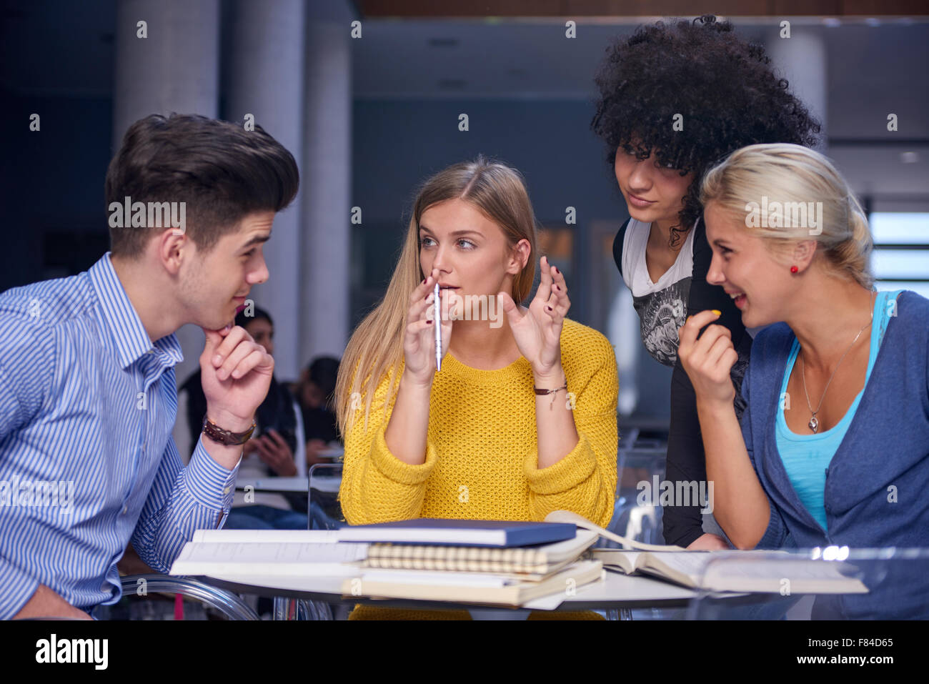 happy students group study in classroom Stock Photo - Alamy