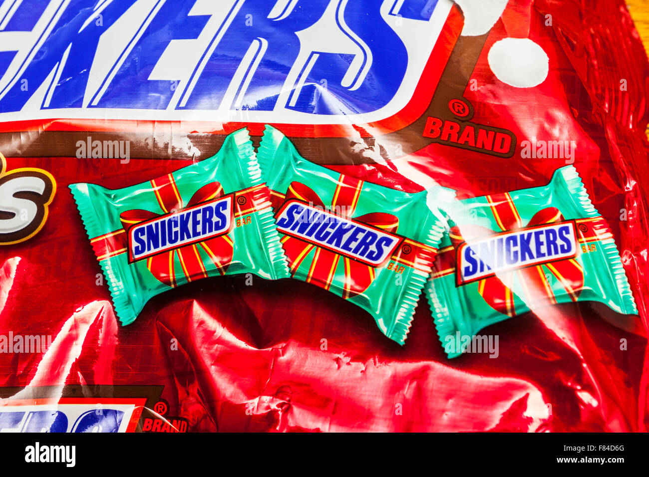A Bag of Snickers Mini's Christmas themed candy Stock Photo - Alamy