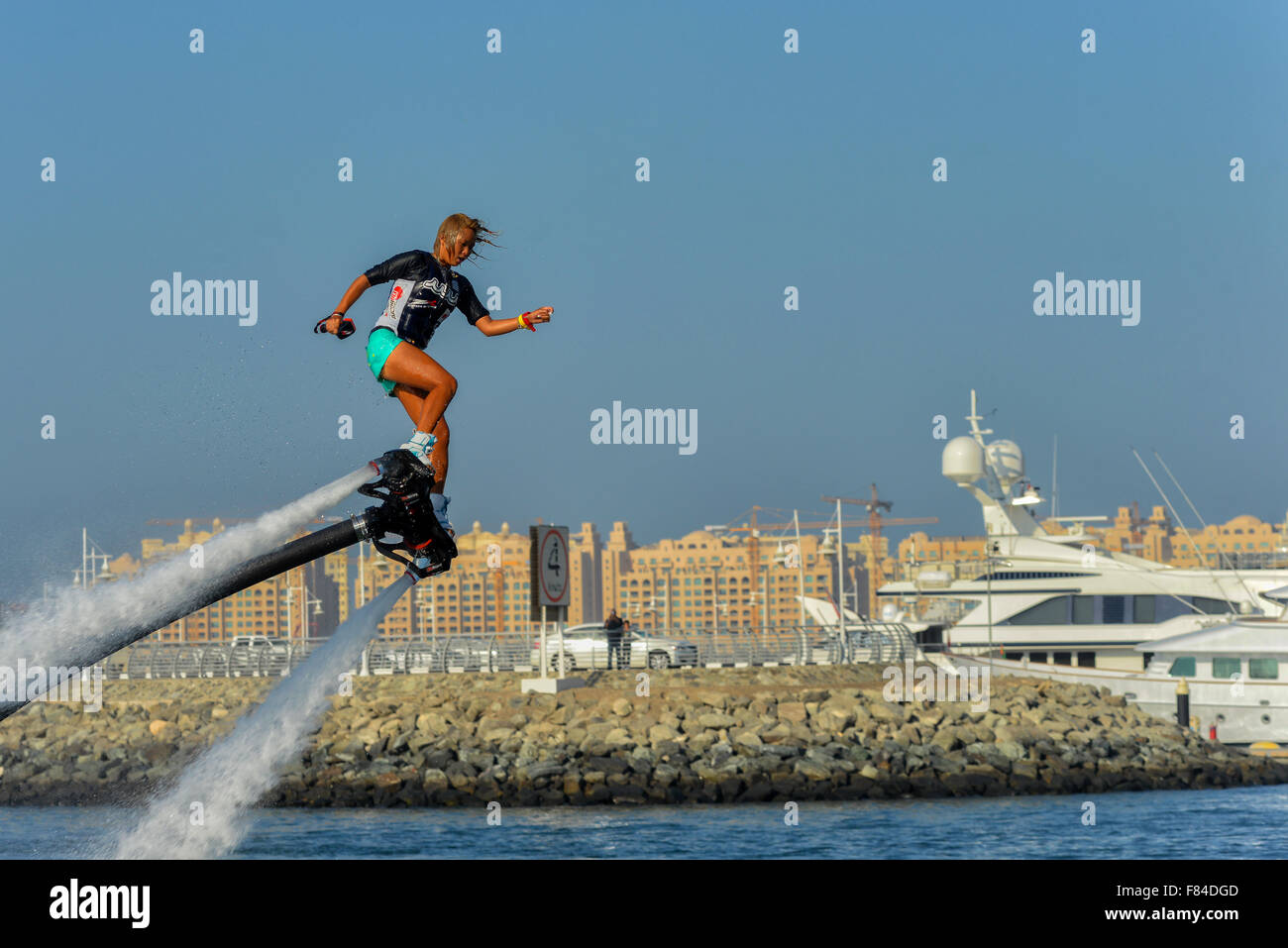 Female Flyboarder in Dubai, UAE Stock Photo - Alamy