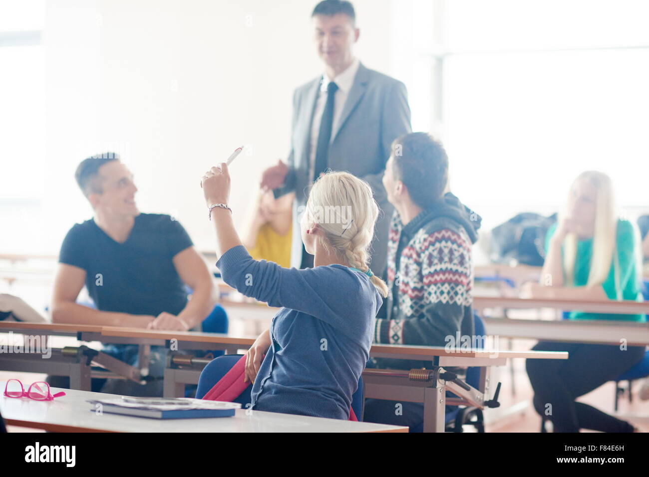 group of students with teacher on class learning lessons Stock Photo ...